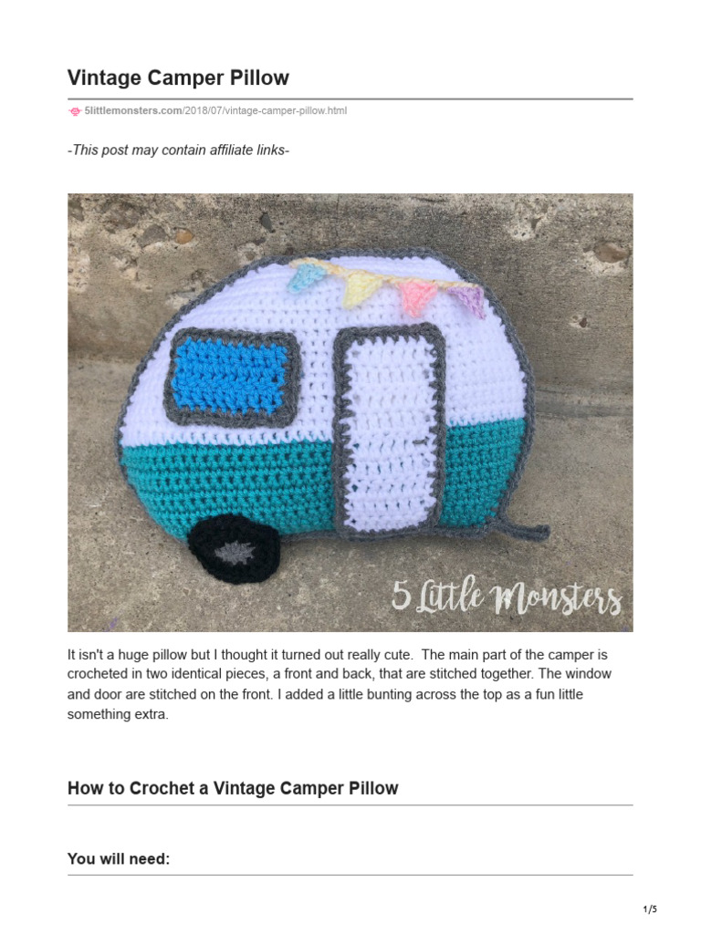 Crochet Vintage Camper Pillow Tutorial | PDF | Crochet | Crafts