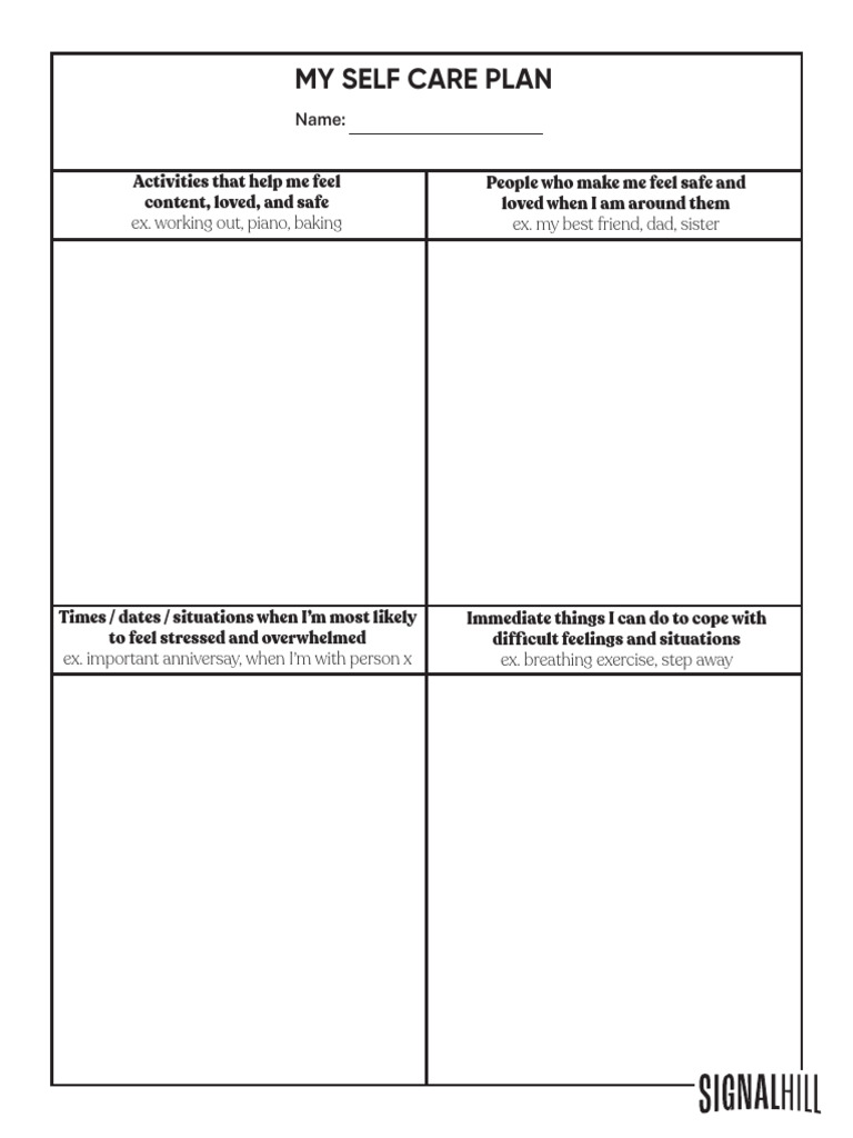 My Self Care Plan | PDF | Self-Improvement
