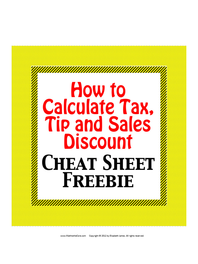 How To Calculate Tax, Tip and Sales Discount: Cheat Sheet Freebie | PDF ...