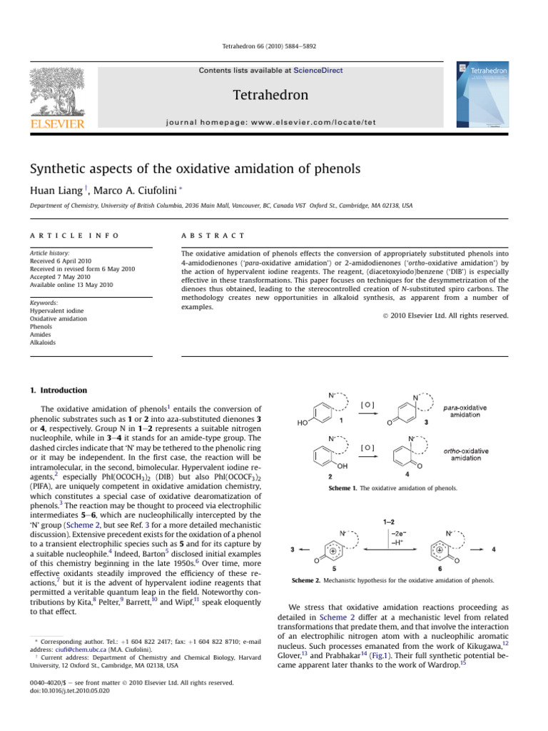 Synthetic Aspects of The Oxidative Amidation of Phenols | PDF ...