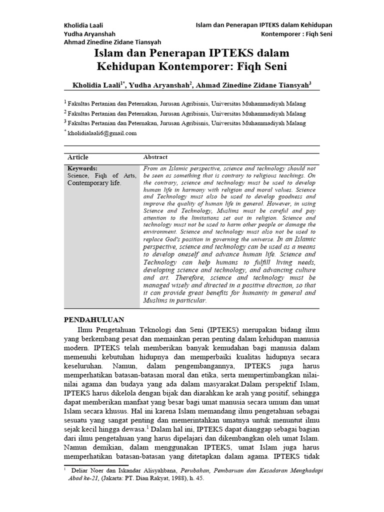 Islam Dan Penerapan IPTEKS Dalam Kehidupan Kontemporer Fiqh Seni | PDF