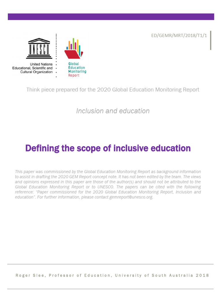 Defining The Scope of Inclusive Education (Slee, 2020) UNESCO | PDF ...