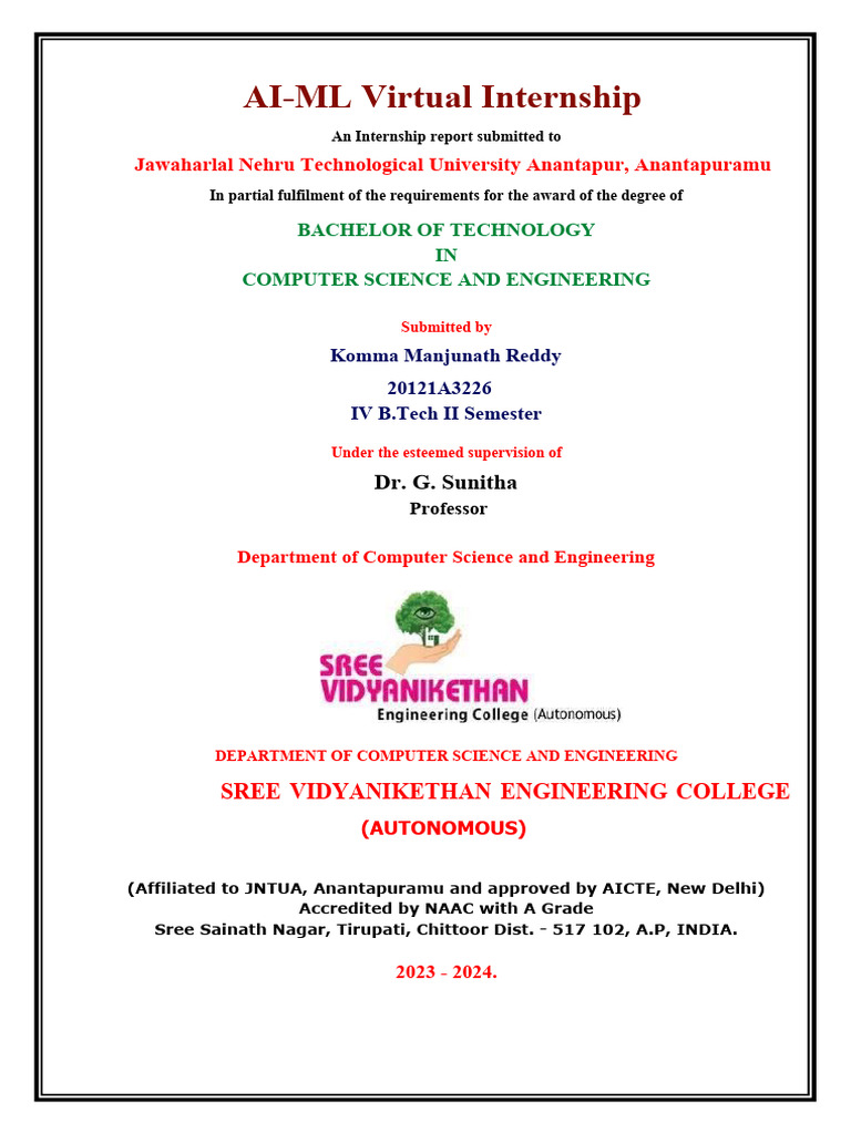 20121a3226 internship report | PDF | Cloud Computing | Machine Learning