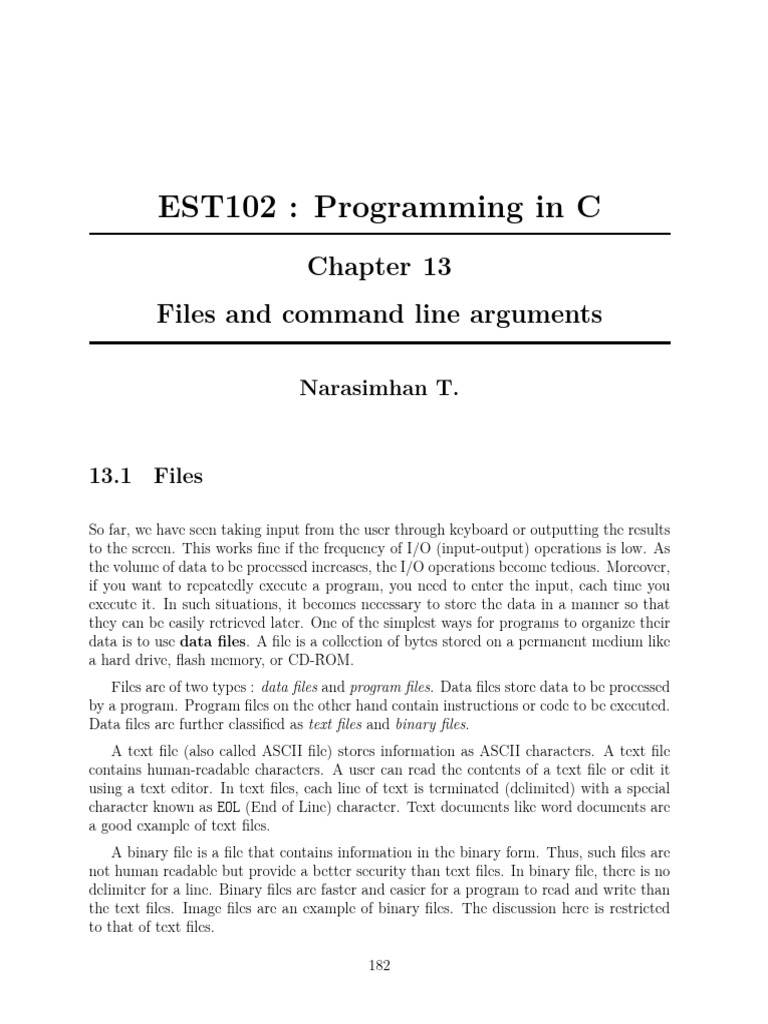 EST102: Programming in C: Files and Command Line Arguments | PDF | Computer File | Pointer ...