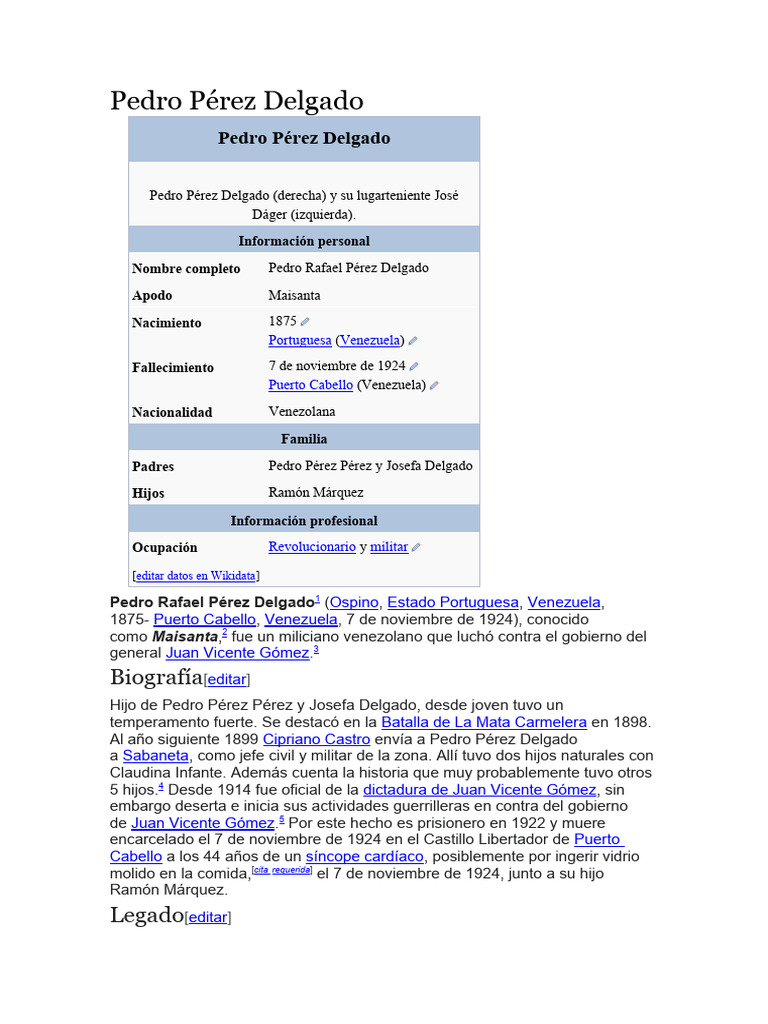 Maisanta. Breve Reseña de Pedro Pérez Delgado | PDF | Política de ...