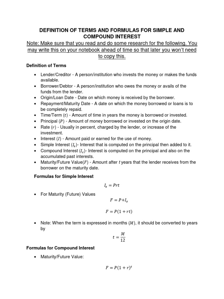 Definition of Terms and Formulas | Download Free PDF | Interest | Debt