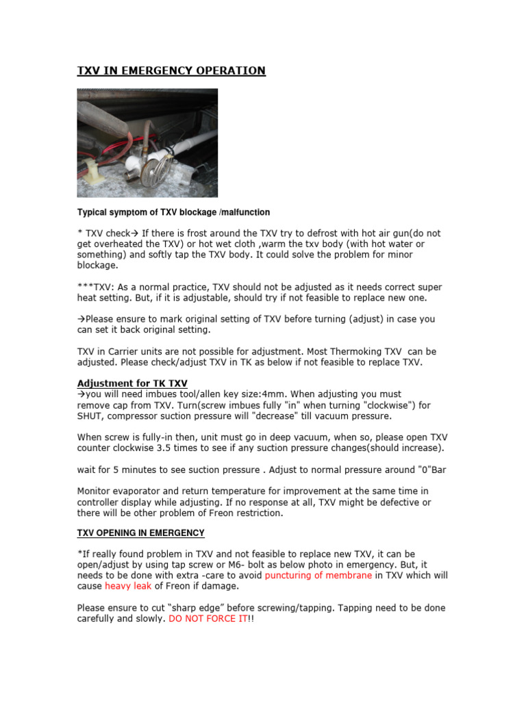 Defect TXV - Emergency Operation - Updated (03-2010) | PDF | Screw ...