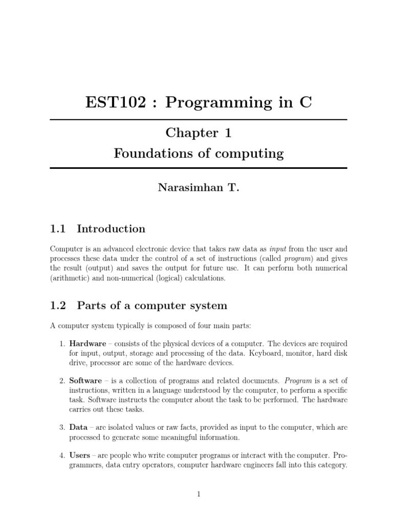 EST102: Programming in C: Foundations of Computing | PDF | Computer Data Storage | Random Access ...