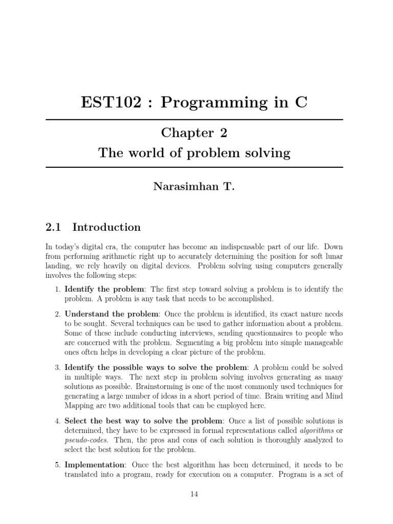 Est102 Programming In C The World Of Problem Solving Pdf Algorithms Control Flow 