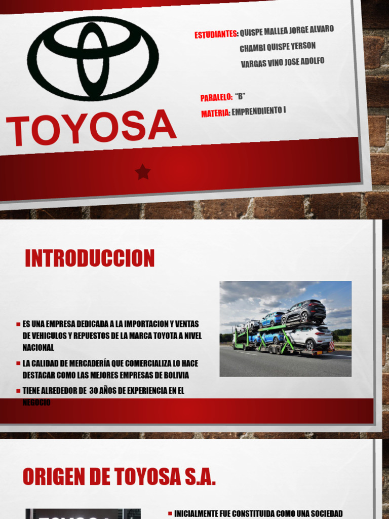 Toyosa S.A.: Líder en Repuestos Toyota Bolivia | PDF | Concesionario de ...