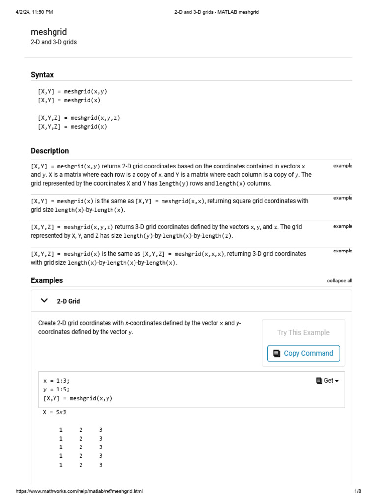 2-D and 3-D Grids - MATLAB Meshgrid | Download Free PDF | Graphics ... 2-D and 3-D Grids - MATLAB Meshgrid | Download Free PDF | Graphics ...
