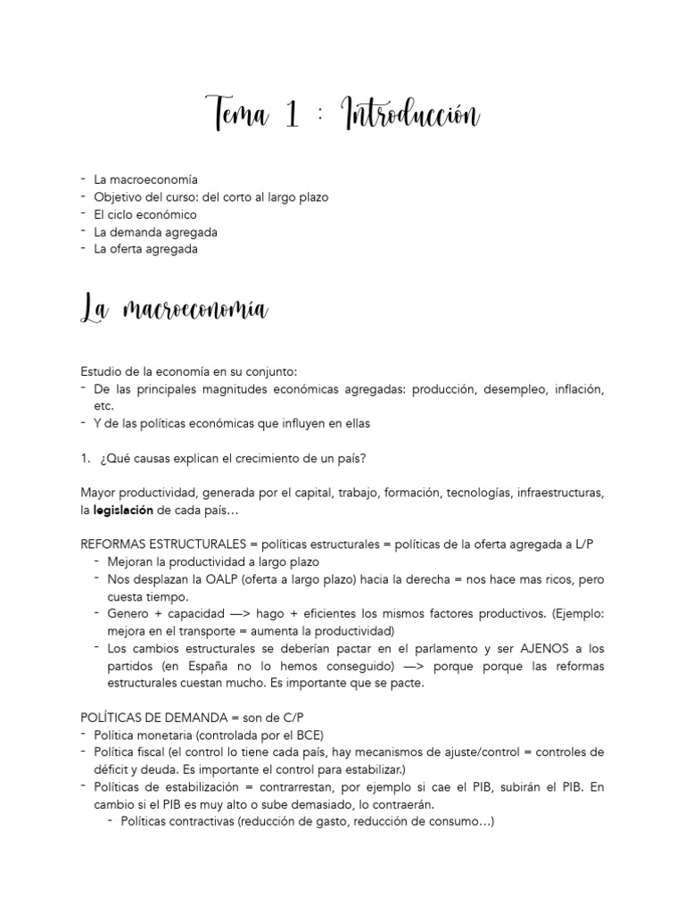 Macro Tema 1 | PDF | La política monetaria | La política fiscal
