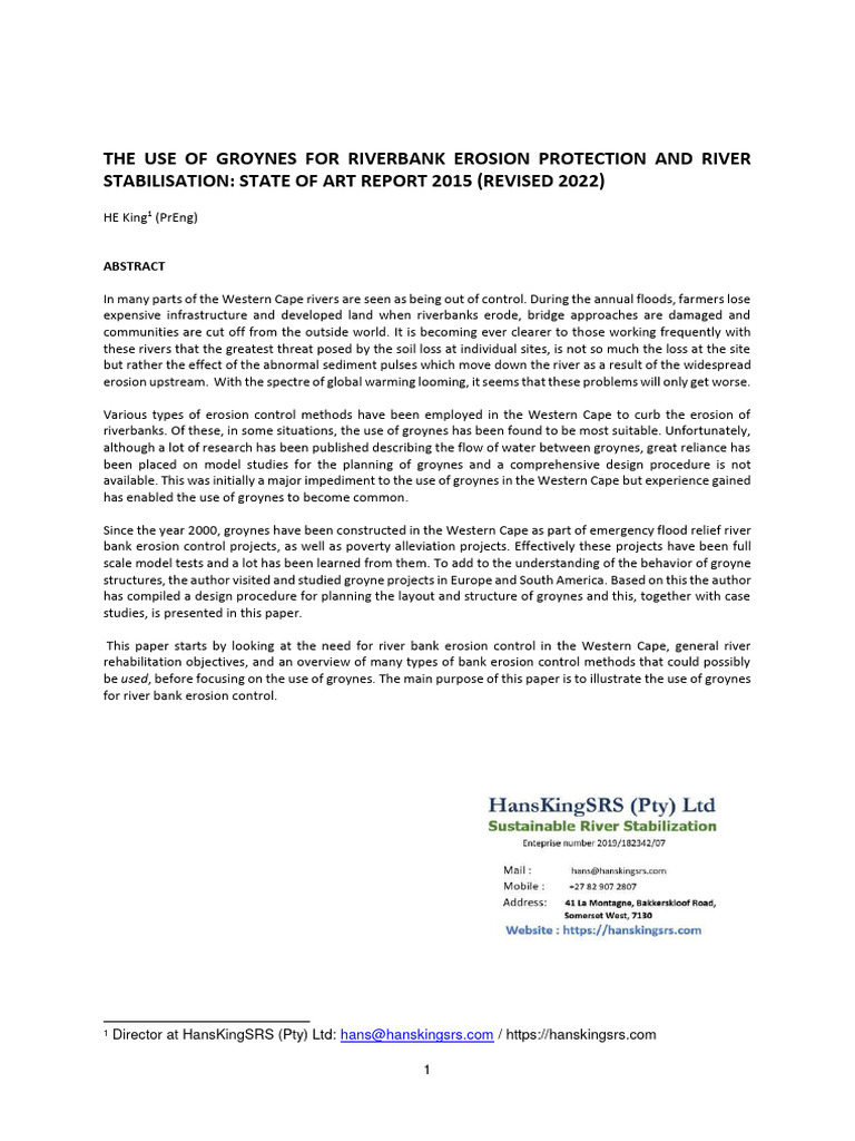 2022 the Use of Groynes for Riverbank Erosion Protection and River ...