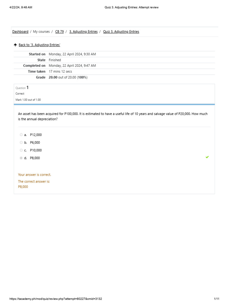 Accounting Quiz: Adjusting Entries | PDF | Debits And Credits | Bookkeeping