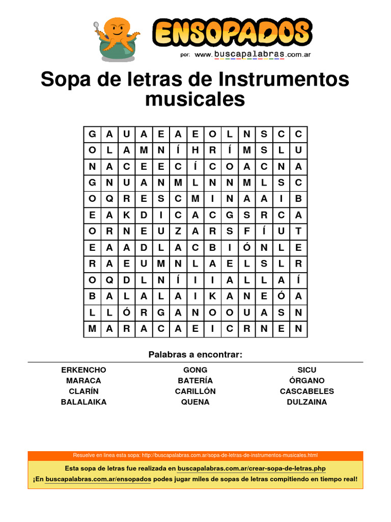 Sopa de Letras de Instrumentos Musicales | PDF