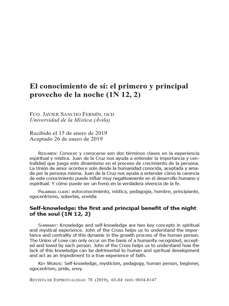 El Conocimiento de Sí El Primero y Principal Provecto de La Noche | PDF | Conocimiento | Amor