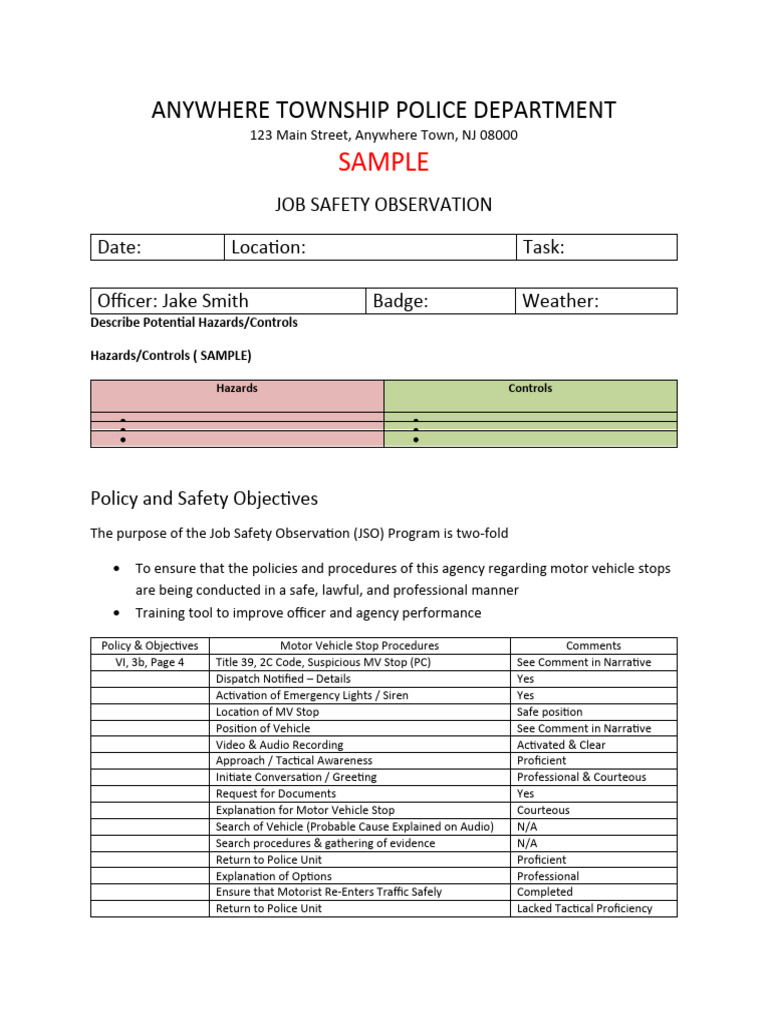 Police Job Safety Observation Report Template | Download Free PDF ...