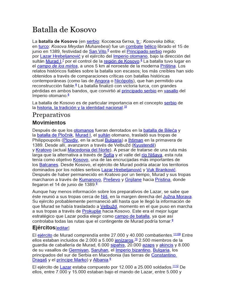 Batalla de Kosovo | PDF | Política del imperio otomano | imperio Otomano