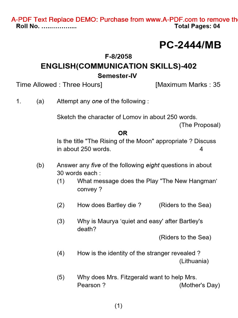 Bcom 4 Sem English Communication Skills 2018 | PDF