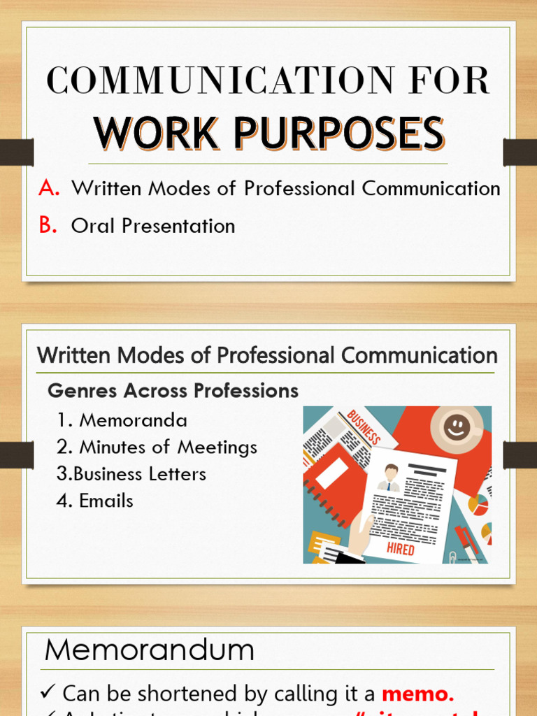 Communication For Work Purposes | PDF | Memorandum | Written Communication