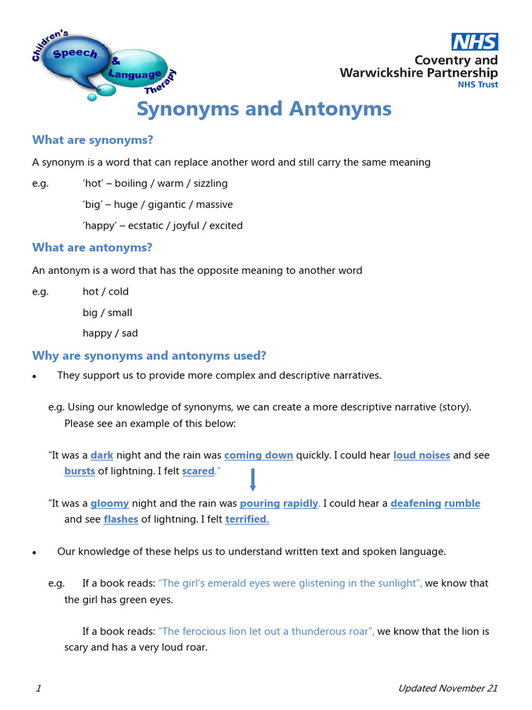 Synonyms and Antonyms Nov 21 | PDF | Foreign Language Studies