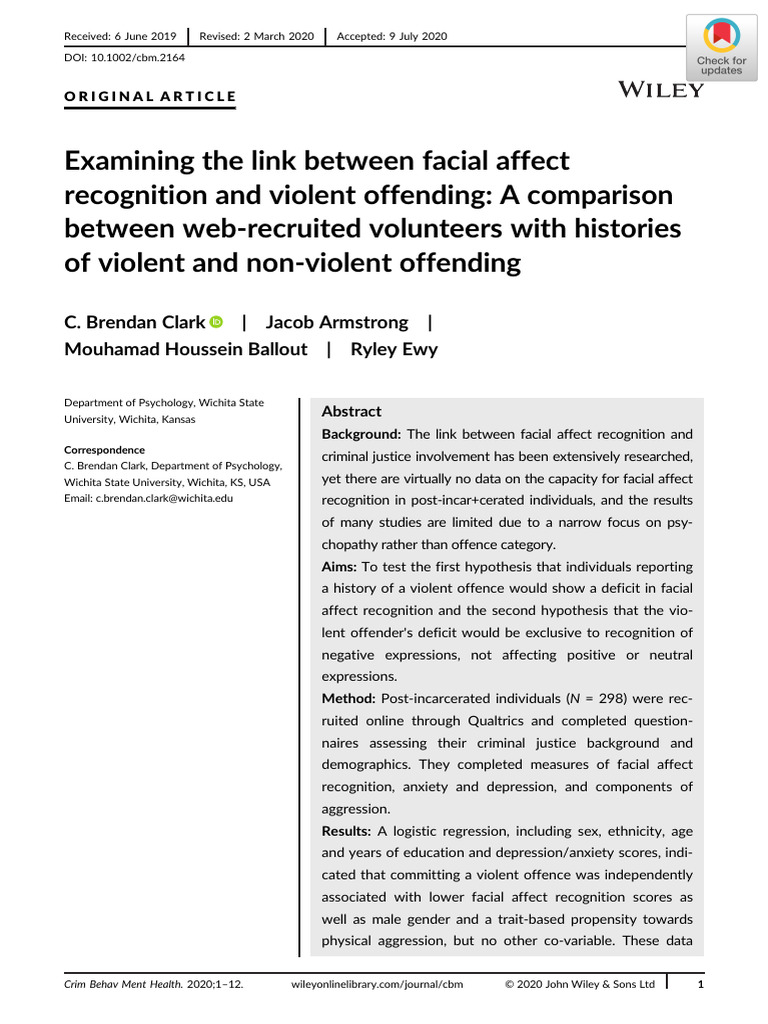 (2020, Clark Et Al) Examining the Link Between Facil Affect Recognition and Violent Offending ...