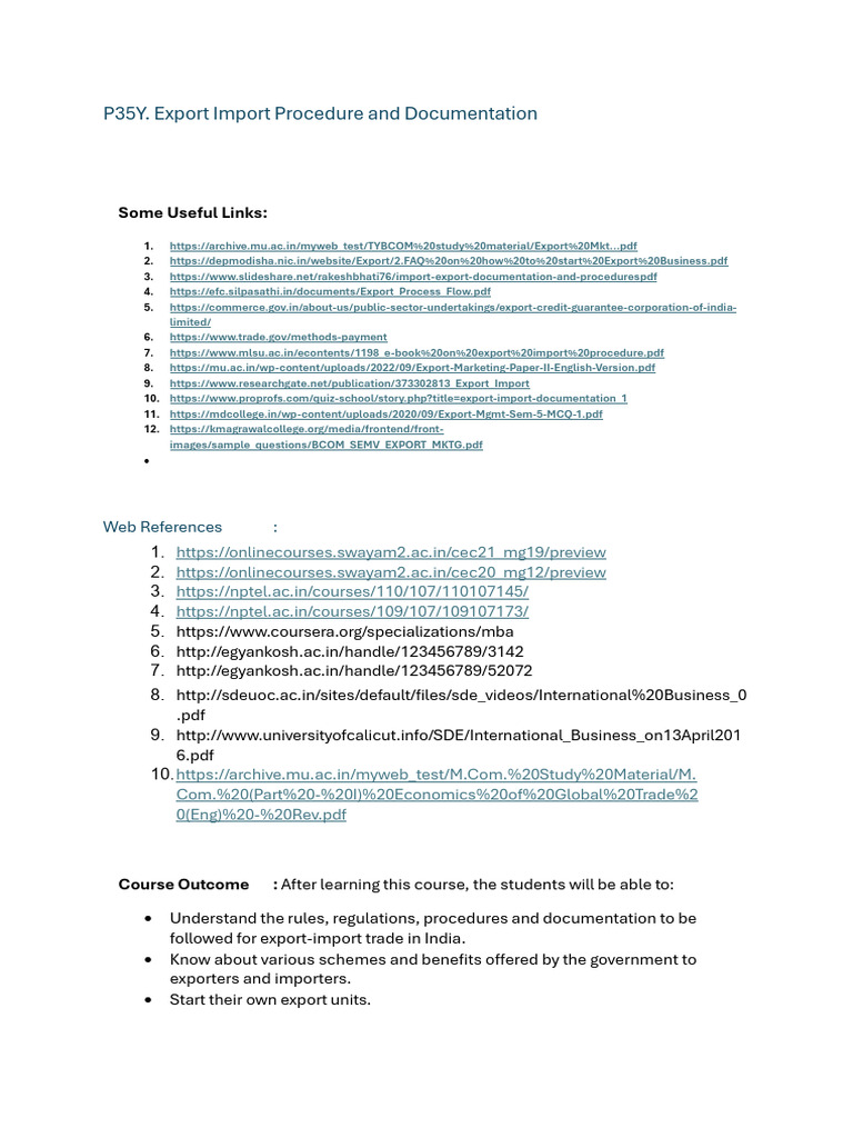P35Y. Export Import Procedure and Documentation - Study Material | PDF ...