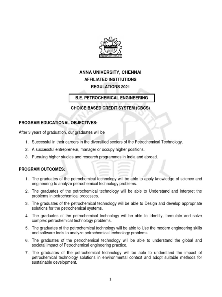Anna University, Chennai: Affiliated Institutions Regulations 2021 B.E ...