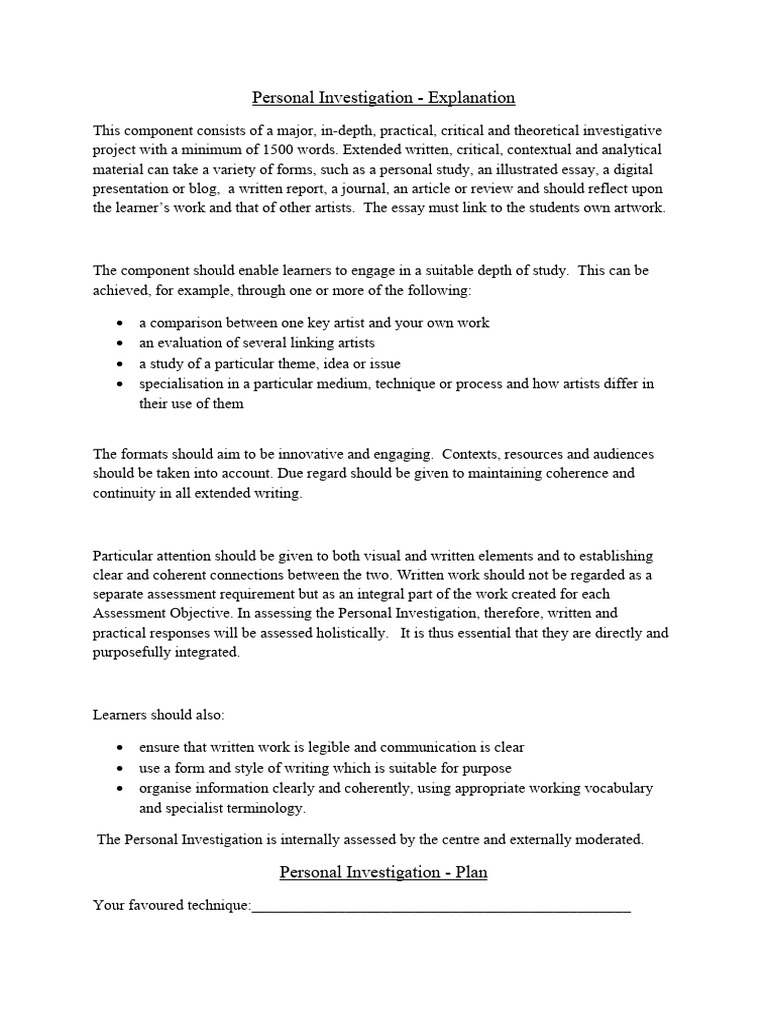 Personal Investigation Project Guide | PDF | Essays | Argument