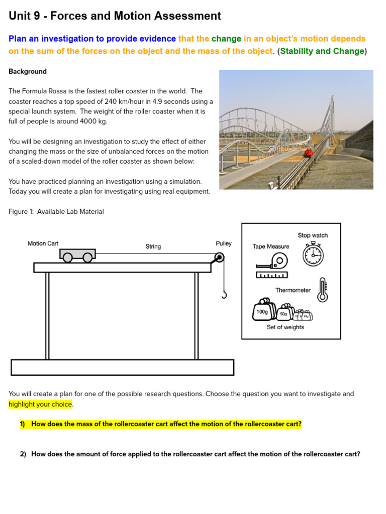 Unit 9 - Forces and Motion Assessment | PDF | Force | Mass