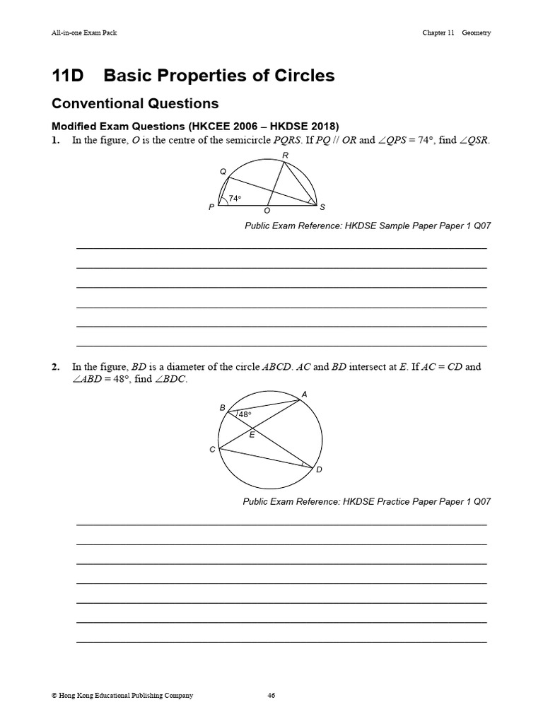 Basic Property of Circle Exercise | PDF | Circle | Euclidean Geometry
