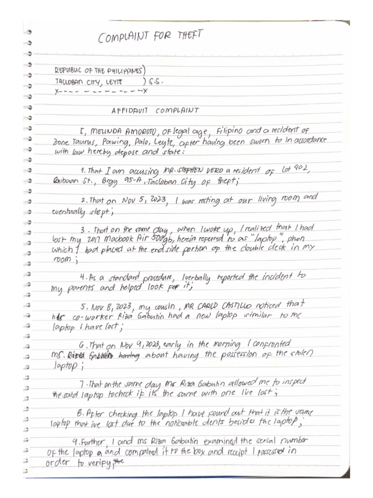 Complaint For Theft | PDF