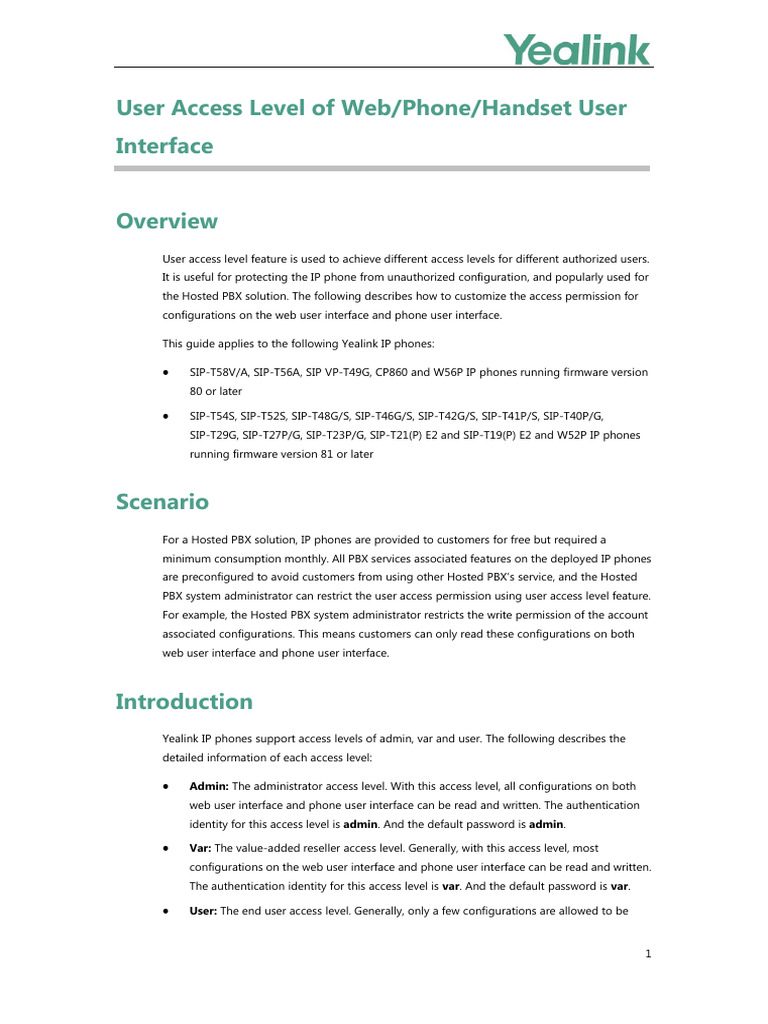 Yealink IP Phones Configuration Guide For User Access Level V81 71 ...