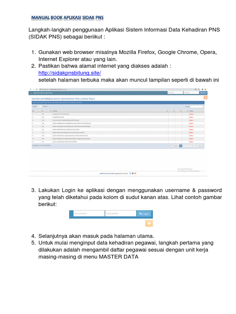 Manual Book Aplikasi SIDAK PNS | PDF