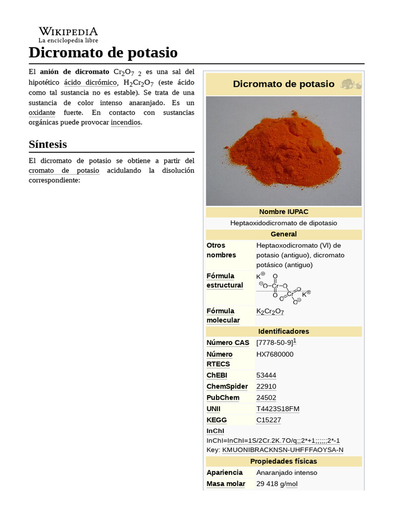 Dicromato de Potasio | PDF | Química | Sustancias químicas
