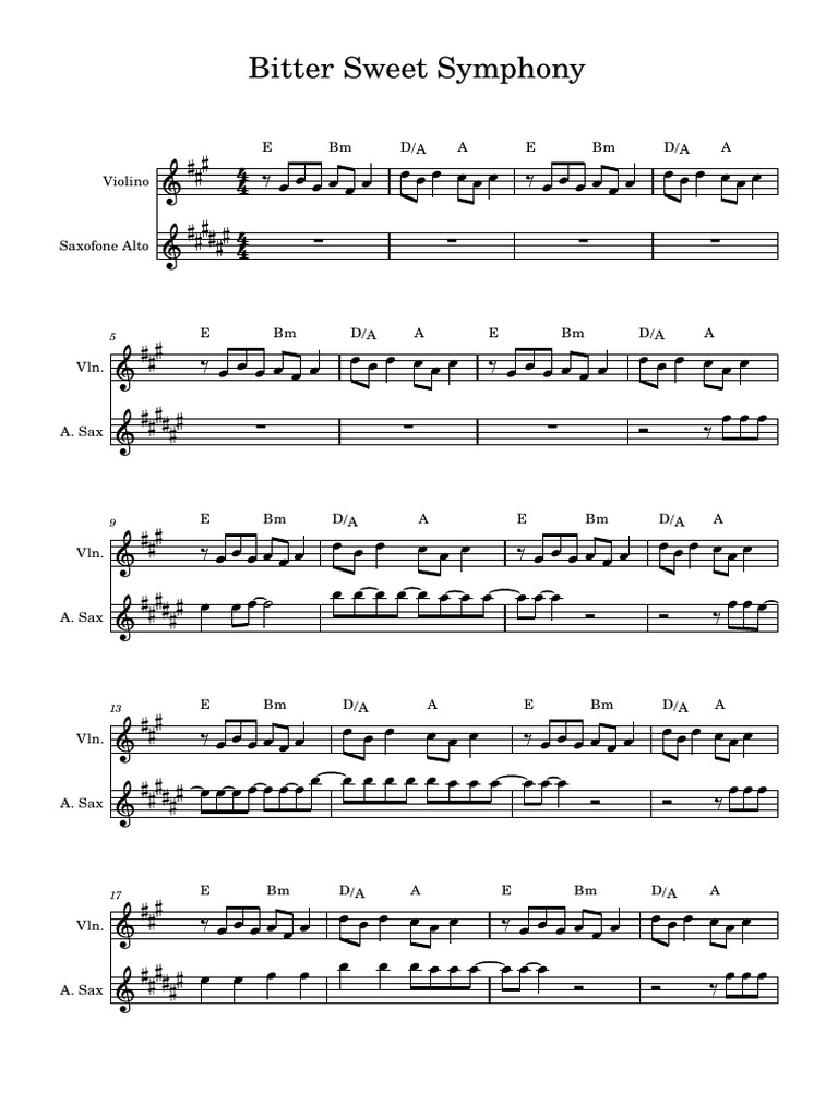 Bitter Sweet Symphony - Sax alto e Violino | PDF | Saxophone | Woodwind Instruments
