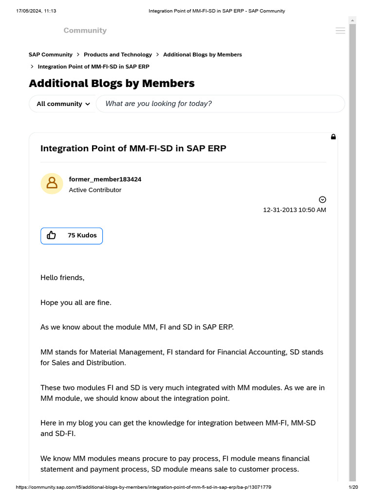 Integration Point of MM-FI-SD in SAP ERP - SAP Community | PDF | Business