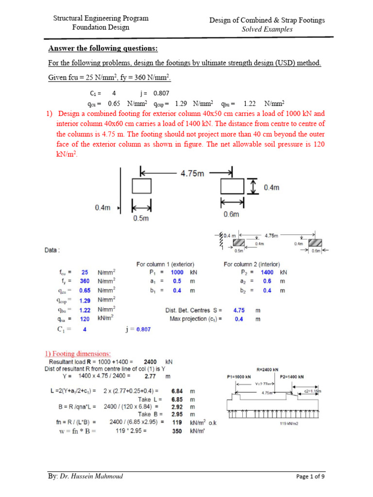 Design of Combined & Strap Footings - Examples | Download Free PDF | Physical Sciences | Civil ...