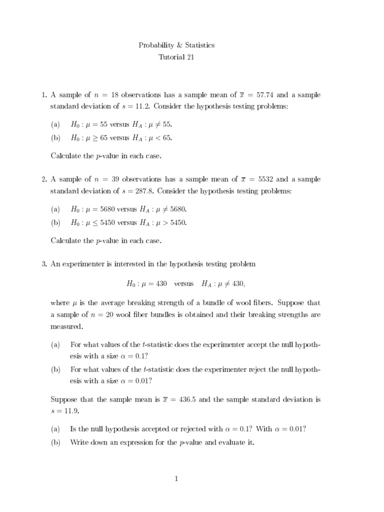 Tutorial 21 | PDF | P Value | Hypothesis