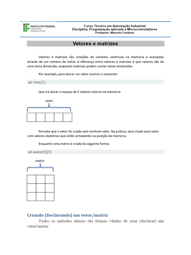 Teoria 04 Arrays | PDF | Matriz (Matemática) | Armazenamento de dados de computador