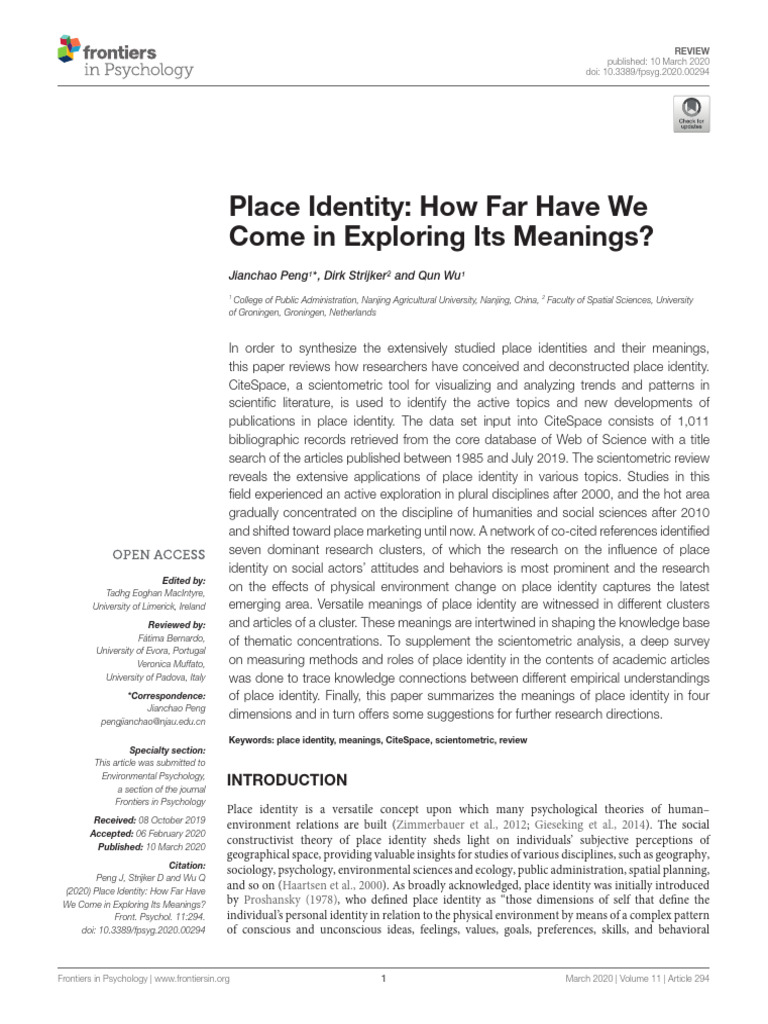 Place Identity How Far Have We Come in Exploring I | PDF | Identity ...