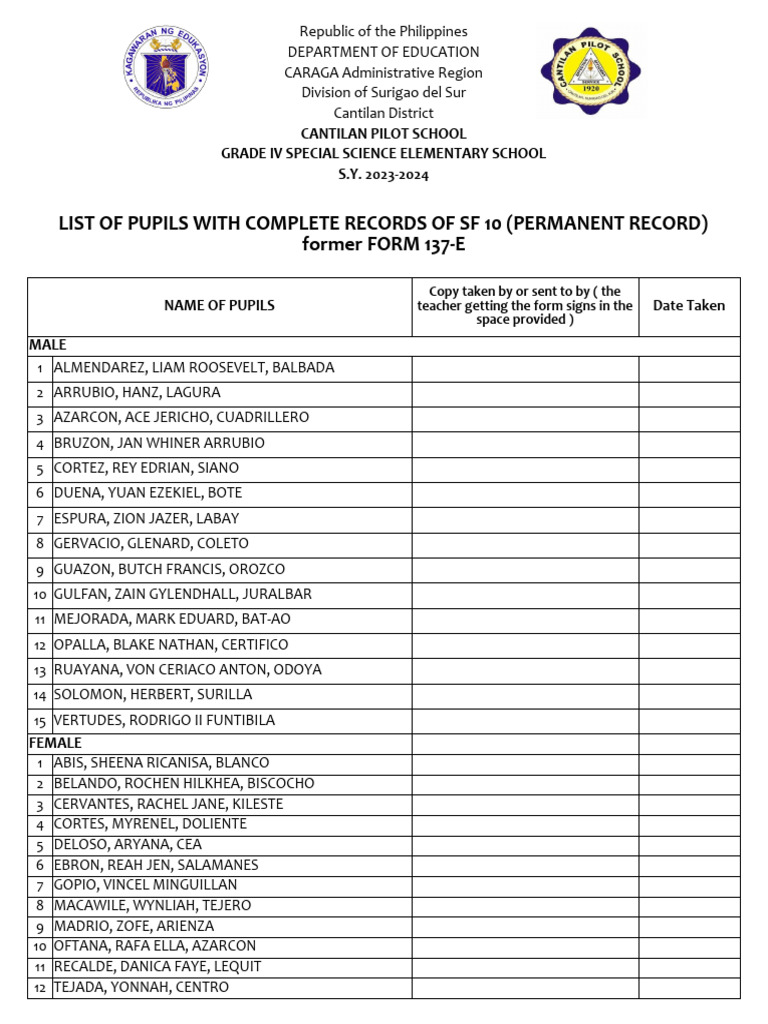 COVER Form 137 E | PDF