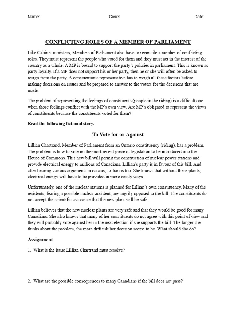 Conflicting Roles of A Member of Parliament | PDF | Political Events ...