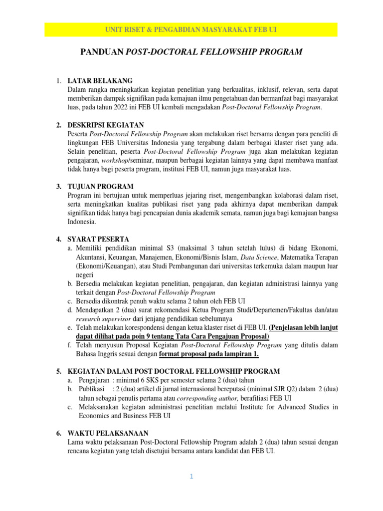 Panduan Post Doc RPM 4 Maret 2022 | PDF