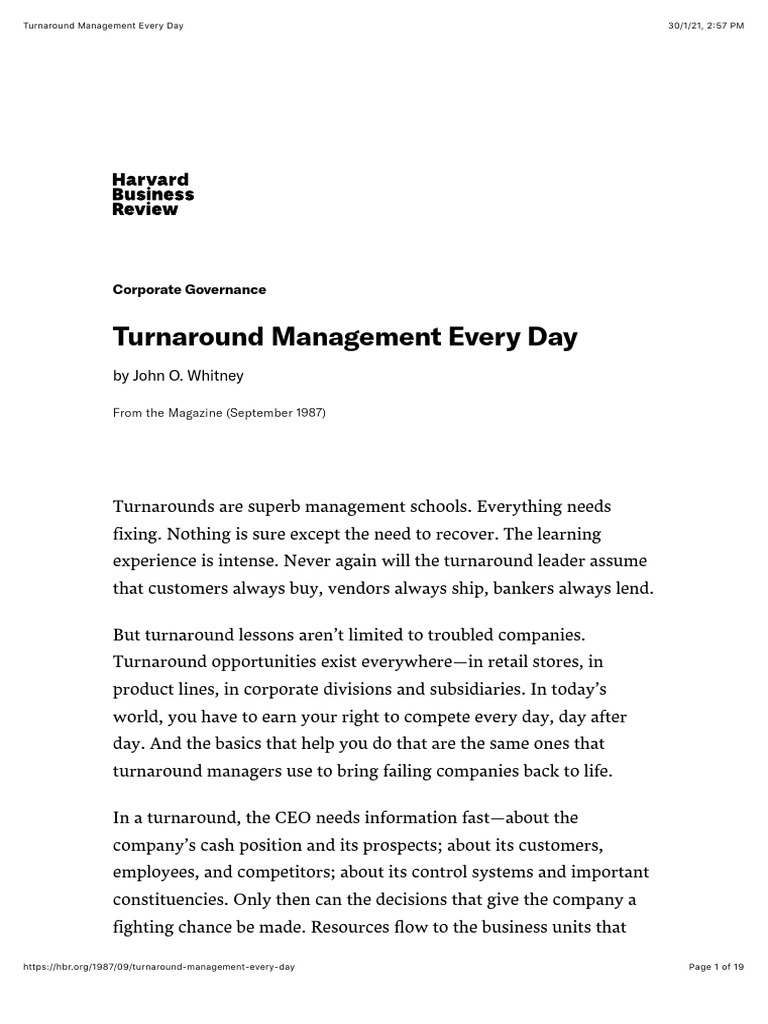12 - Turnaround Management Every Day HBR | PDF | Banks | Inventory