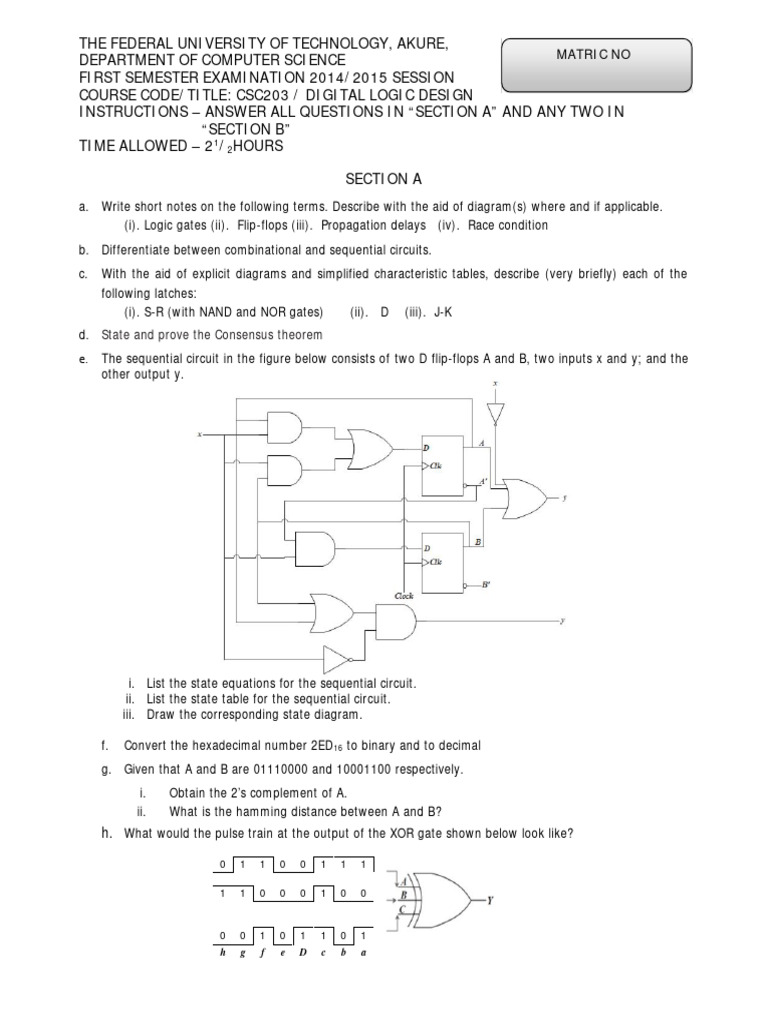 CSC203 - Digital Logic Design - Past Questions | PDF | Logic Gate ...