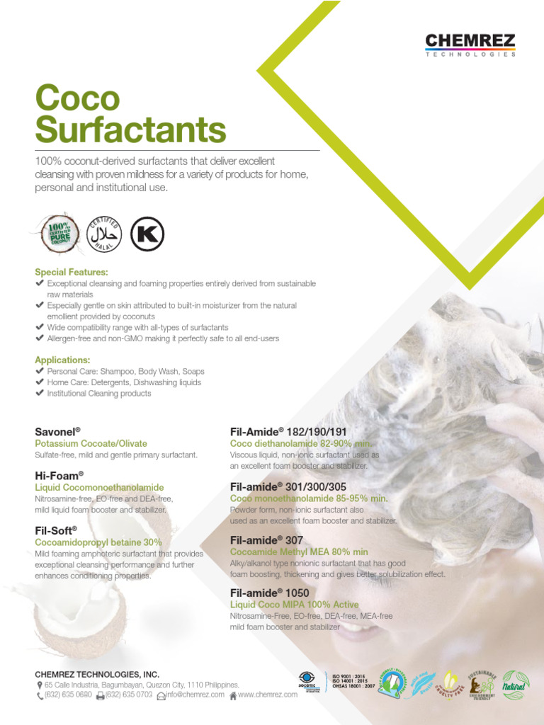 Chemrez FA Oleochem Brochures | PDF | Shampoo | Surfactant