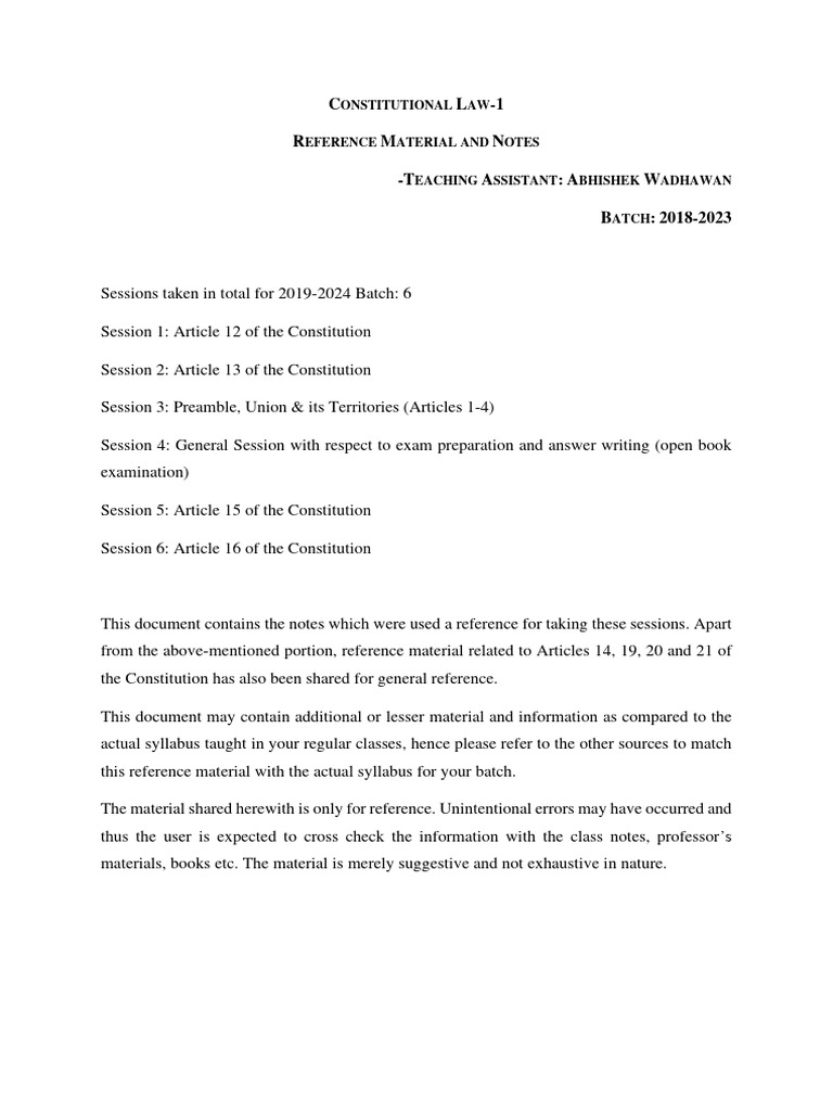 Constitutional Law - Reference Material and Notes | PDF | Political ...