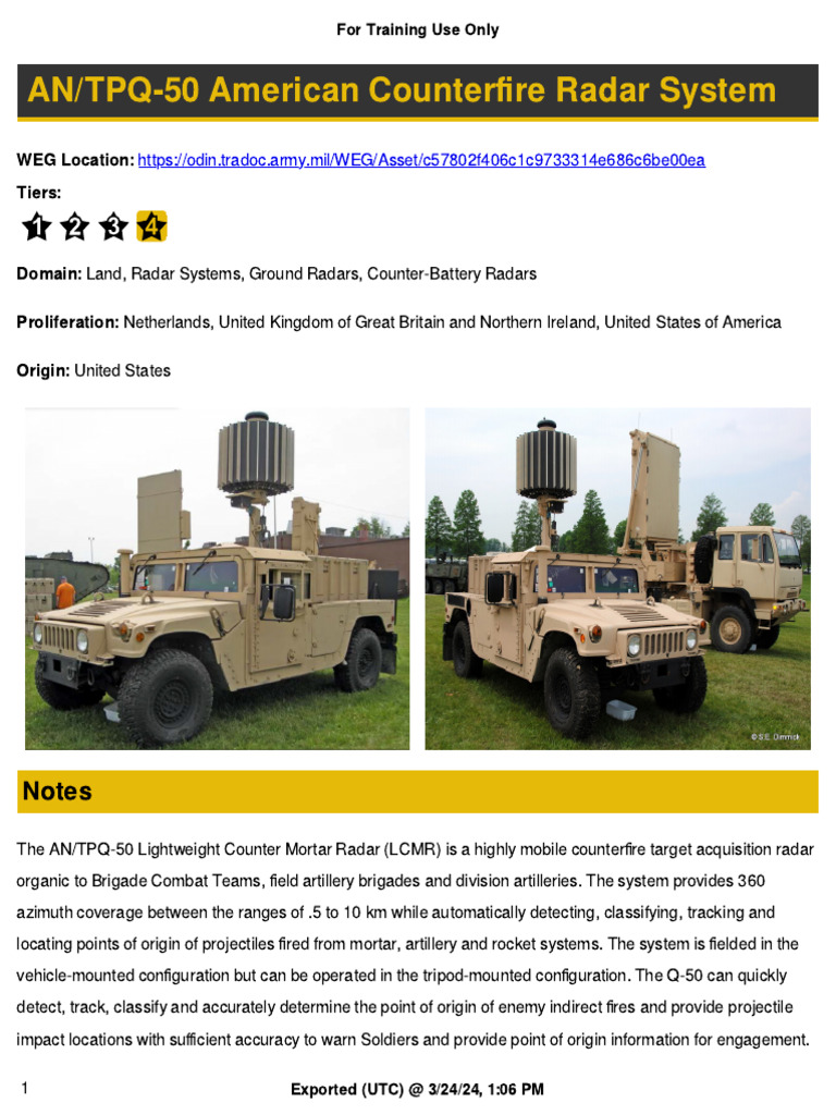 AN/TPQ-50 Counterfire Radar Overview | PDF | Artillery | Radar