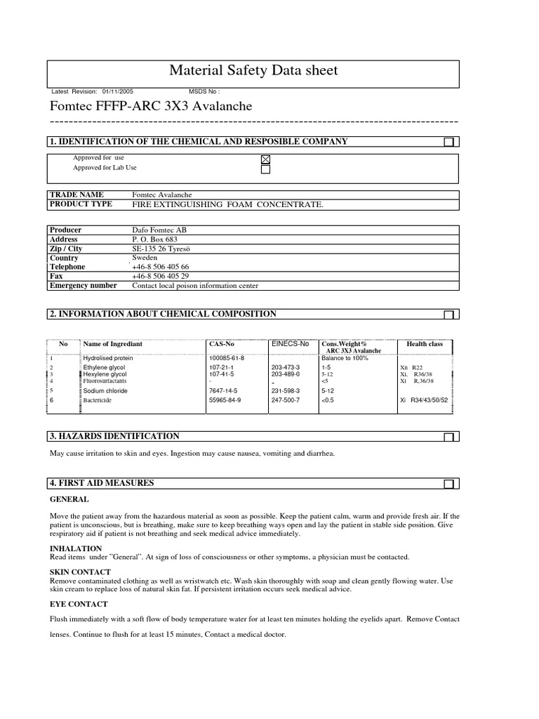MSDS Foam Fomtec FFFP | PDF | Occupational Safety And Health | Chemistry